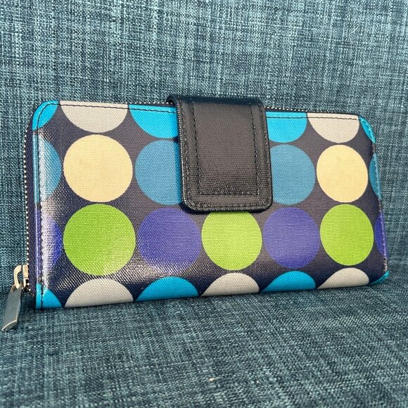 Boden | Bags | Boden Polka Dot Coated Canvas Zip Around Wallet Clutch ...